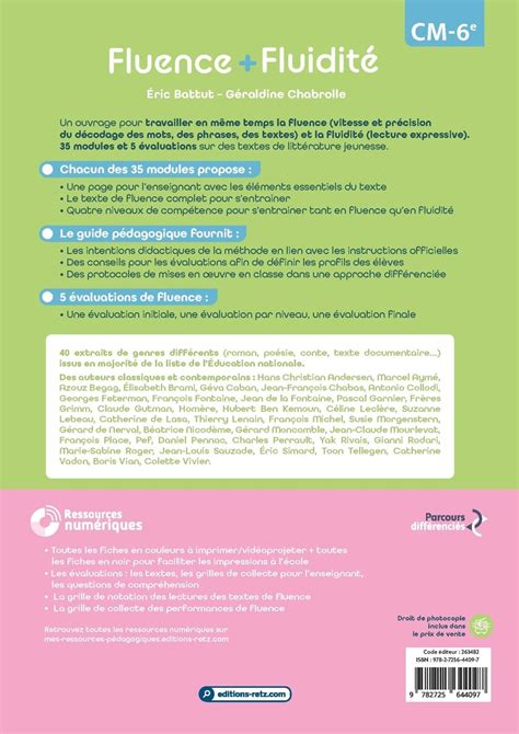 Fluence Fluidité Cm 6e Ressources Numériques Ouvrage Papier Éditions Retz