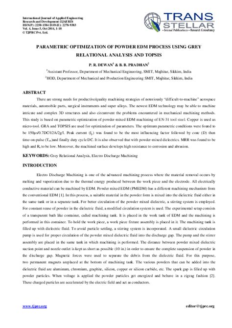 pdf parametric optimization of powder edm process using grey