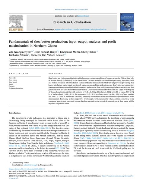 Pdf Fundamentals Of Shea Butter Production Input Output Analyses And Profit Maximization In