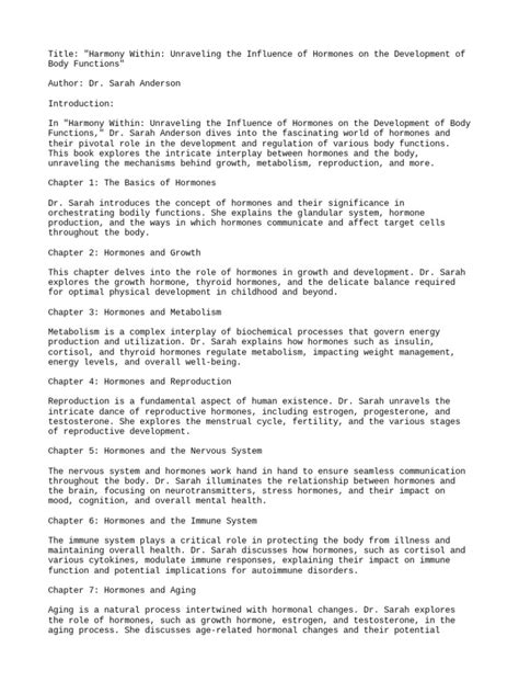 Role Of Hormones To Body Functions Pdf Self Improvement