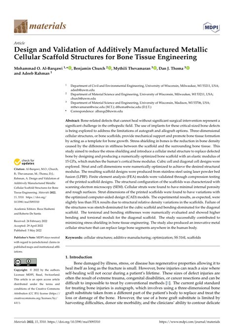 Pdf Design And Validation Of Additively Manufactured Metallic Cellular Scaffold Structures For