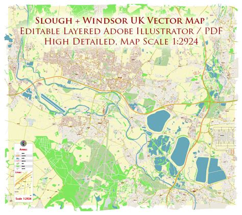 Slough Windsor Area Uk Map Vector City Plan High Detailed Street Map