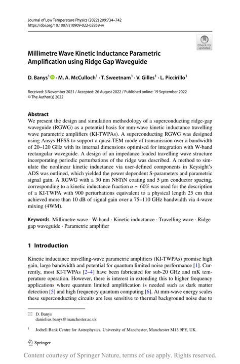 Pdf Millimetre Wave Kinetic Inductance Parametric Amplification Using Ridge Gap Waveguide