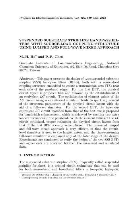Pdf Suspended Substrate Stripline Bandpass Filters With Source Load