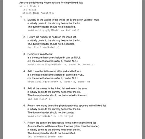 Solved Assume The Following Node Structure For Singly Linked