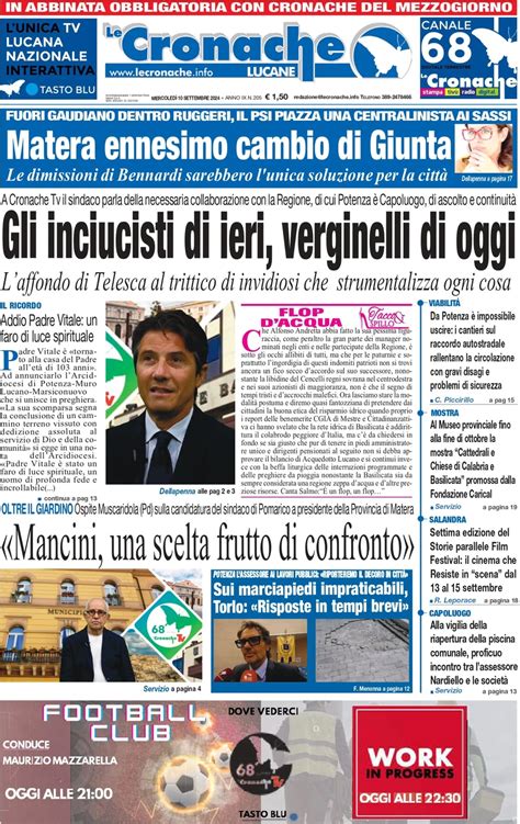 Le Cronache Lucane Prima Pagina Di Oggi