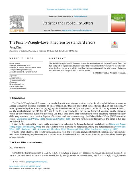 Pdf The Frisch Waugh Lovell Theorem For Standard Errors