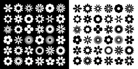 데이지 카모마일 세트 카모마일 실루엣 모양 아이콘 귀여운 둥근 꽃 식물 자연 컬렉션 사랑의 상징 성장하는 개념 장식 요소 플랫