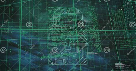 Image Of Security Padlock Over Data Processing On Dark Background Stock Illustration