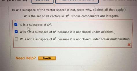 solved is w a subspace of the vector space if not state