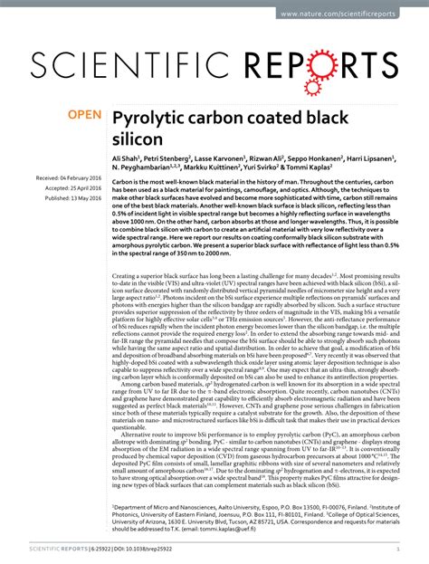 Pdf Pyrolytic Carbon Coated Black Silicon