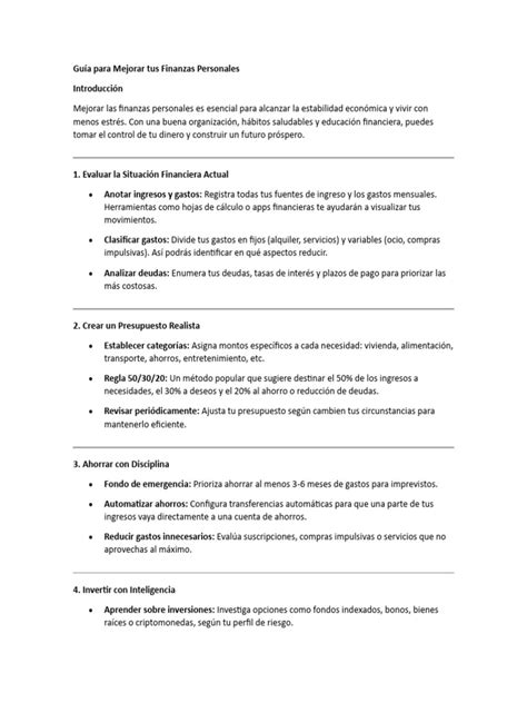 Guía Para Mejorar Tus Finanzas Personales Pdf Finanzas Personales