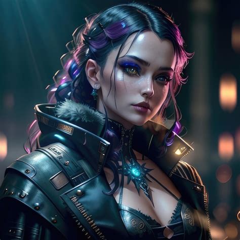 Usando Ropa Gótica Intrincada Cyberpunk Hermosa Foto Premium