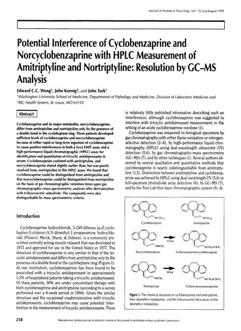 Pdf Potential Interference Of Cyclobenzaprine And Norcyclobenzaprine With Hplc Measurement Of