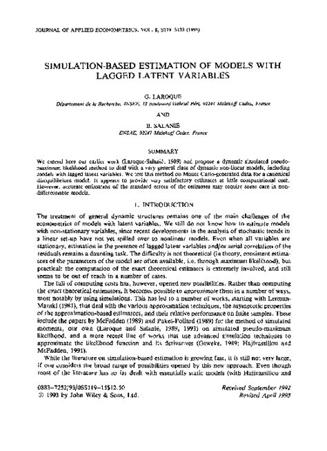 Pdf Simulation Based Estimation Of Models With Lagged Latent Variables