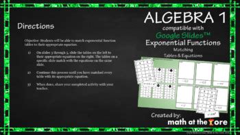 Exponential Functions Equations Tables For Google Slides TpT