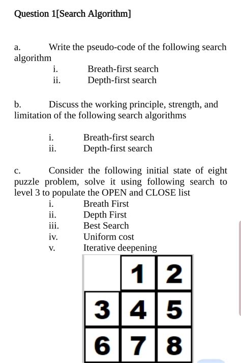 solved question 1[search algorithm] a write the pseudo code