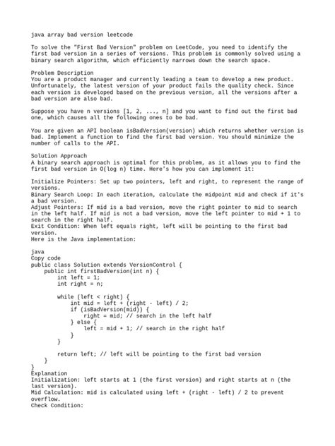 Java Bad Version Problem Pdf Pointer Computer Programming