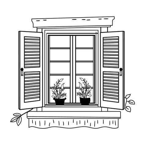 A Black And White Drawing Of A Window With Shutters 52175526 Vector Art At Vecteezy