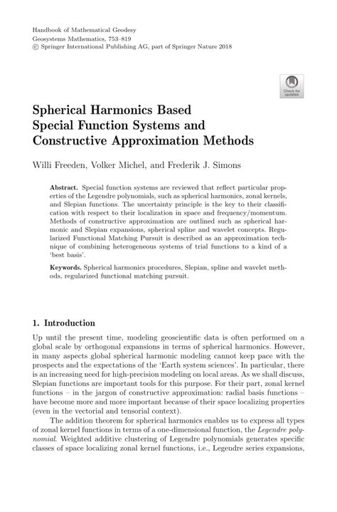 PDF Spherical Harmonics Based Special Function Systems And Constructive Approximation Methods