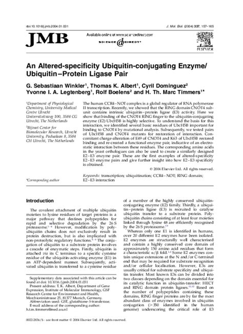Pdf An Altered Specificity Ubiquitin Conjugating Enzymeubiquitin