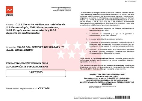 Autorización Sanitaria De La Clínica Doctora Pérez Sevilla