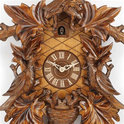 Carved 8 Day Cuckoo Clock With Large Cuckoo Bird Two Woodpeckers Bab