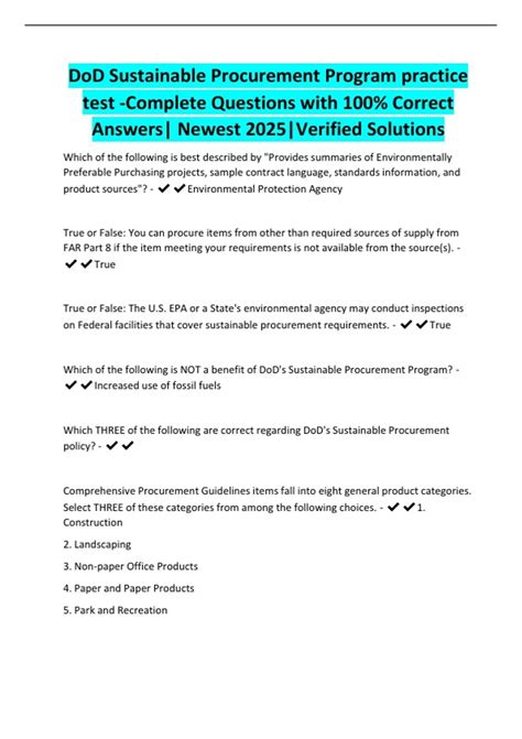 Dod Sustainable Procurement Program Practice Test Complete Questions With 100 Correct Answers