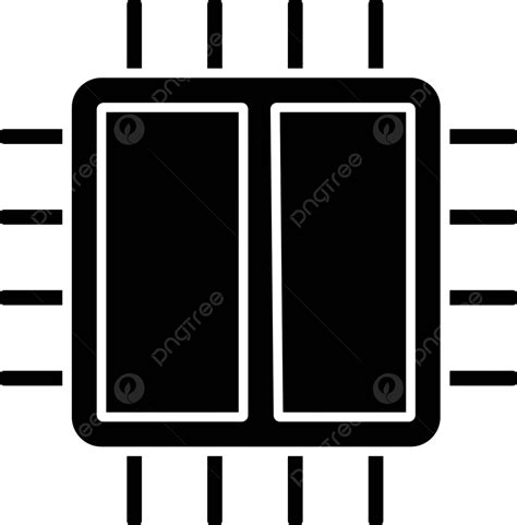Dual Core Processor Glyph Icon Microcircuit Tech Microprocessor Vector
