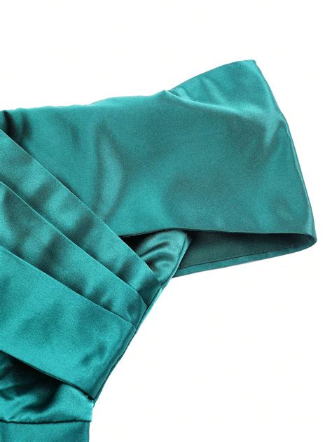 Fold Pleated Detail Off Shoulder Satin Formal Dress Shein Eur