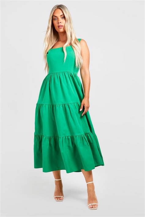 Plus Woven Tiered Midaxi Dress Boohoo Uk