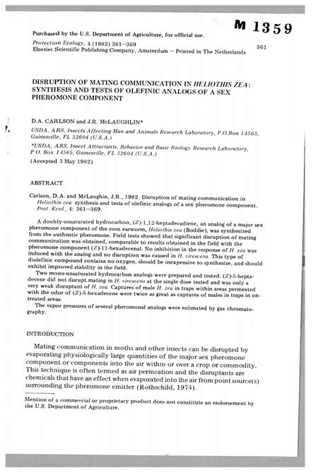 Pdf Diolefin Analog Of A Sex Pheromone Component Ofheliothis Zea