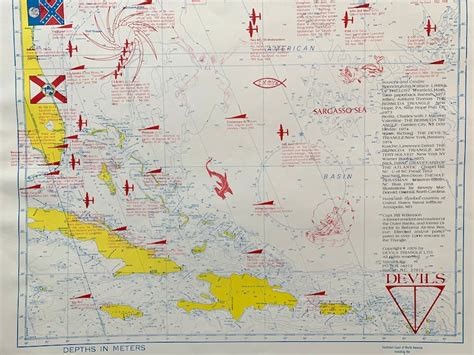 Bermuda Triangle Map Original 1975 Nautical Map Devils Triangle Ship