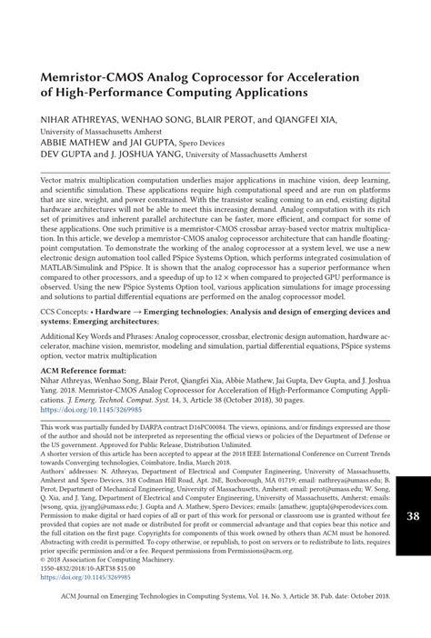 Pdf Memristor Cmos Analog Coprocessor For Acceleration Of High
