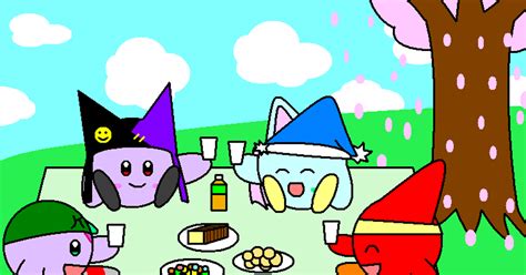 オリカビ 【ぴくカビ】交流絵 いつもの4人がお花見 トリプルダブルのイラスト Pixiv