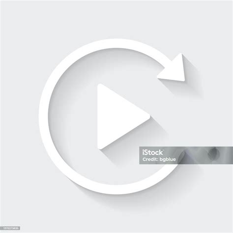 Rejouer Icône Avec Une Ombre Longue Sur Fond Vide Flat Design Vecteurs