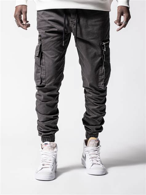 Grey Cargo Slim Fit Pants Mens Streetwear Pants Monocloth Monocloth