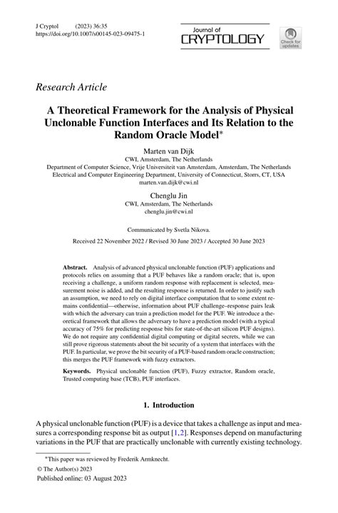 Pdf A Theoretical Framework For The Analysis Of Physical Unclonable