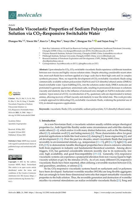 Pdf Tunable Viscoelastic Properties Of Sodium Polyacrylate Solution Via Co2 Responsive