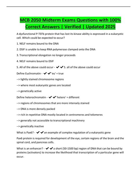 MCB 2050 Midterm Exams Questions With 100 Correct Answers Verified Updated 2025 MCB2050