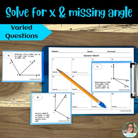 2 Angle Addition Postulate Task Cards Activities By Solving For X