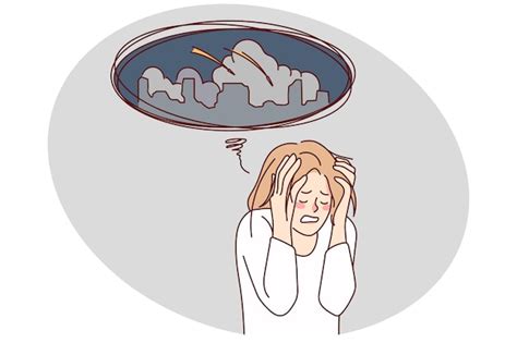 Femme malheureuse inquiète des bombardements de la ville femme stressée