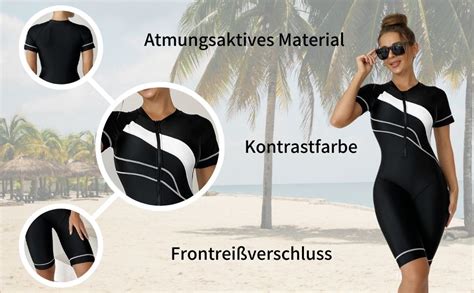 Ausla Sport Badeanzug Für Damen Mit Reißverschluss Kurzarm Schmal