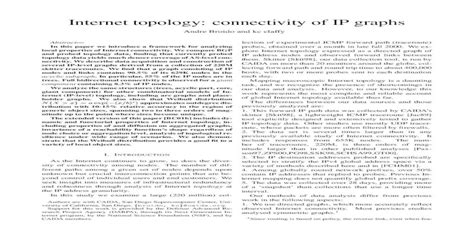 Pdf Internet Topology Connectivity Of Ip Graphs · Internet Topology