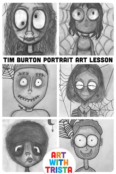 Four Different Faces With The Words Im Burton Portrait Art Lesson