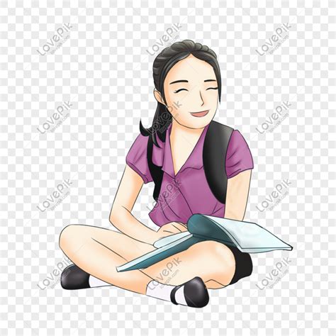 Cute Cartoon Girl Reading Book