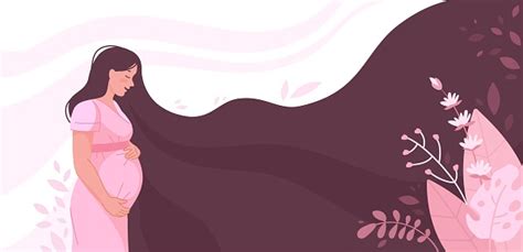 임신 한 배꼽 건강한 임신과 출산 어머니 여자는 복부에 아기를 낳고 성장 모성 배는 행복 한 모성 자연 다산 개념 벡터 일러스트 레이 션 임신에 대한 스톡 벡터 아트 및
