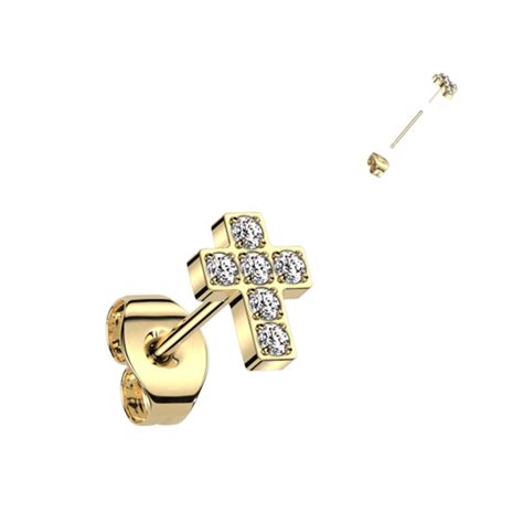 08mm Titan Tragus Helix Ohrring Kreuz Gold