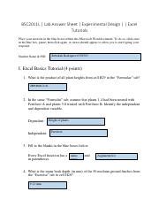 Excel Tutorials Answer Sheet For Experimental Design Course Hero