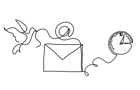 白い背景に鳥と時計を線画とする抽象的な紙の封筒 Sendのベクターアート素材や画像を多数ご用意 Send いたずら書き